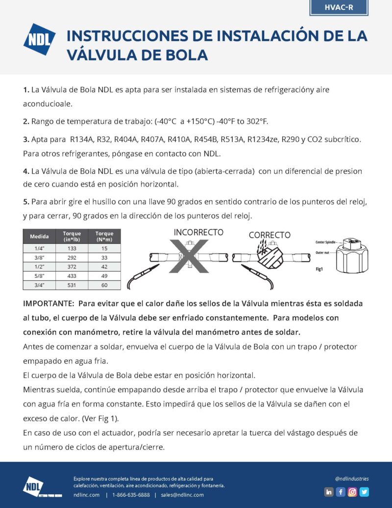 Ball Valve Installation Instructions – Spanish | NDL Industries