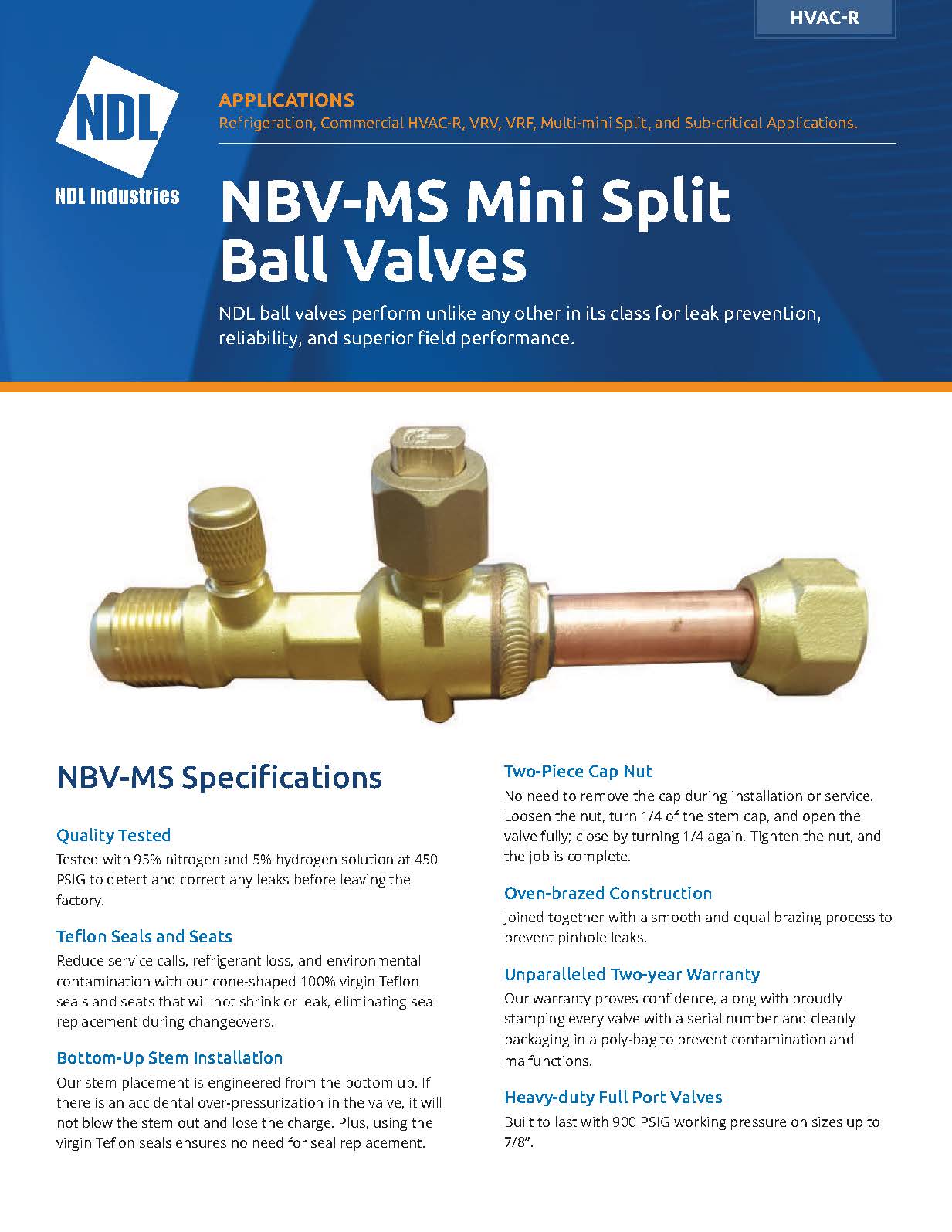 NBV-MS Mini-Split Ball Valve Information Sheet_Page_1 | NDL Industries