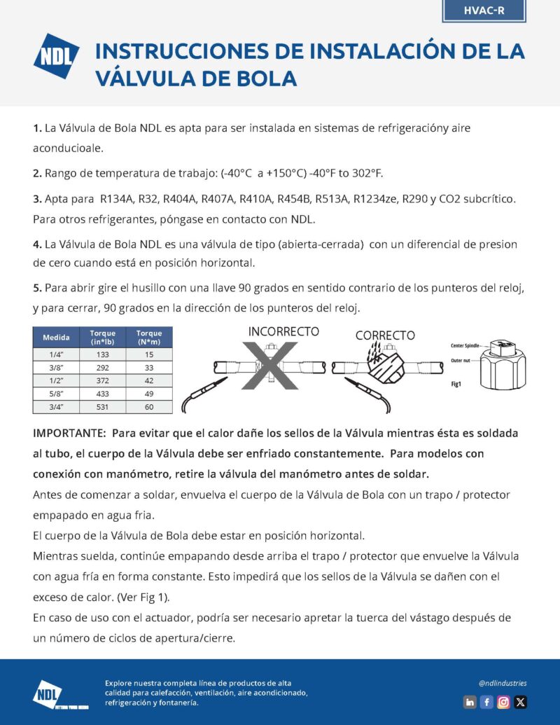Ball Valve Installation Instructions – Spanish | NDL Industries