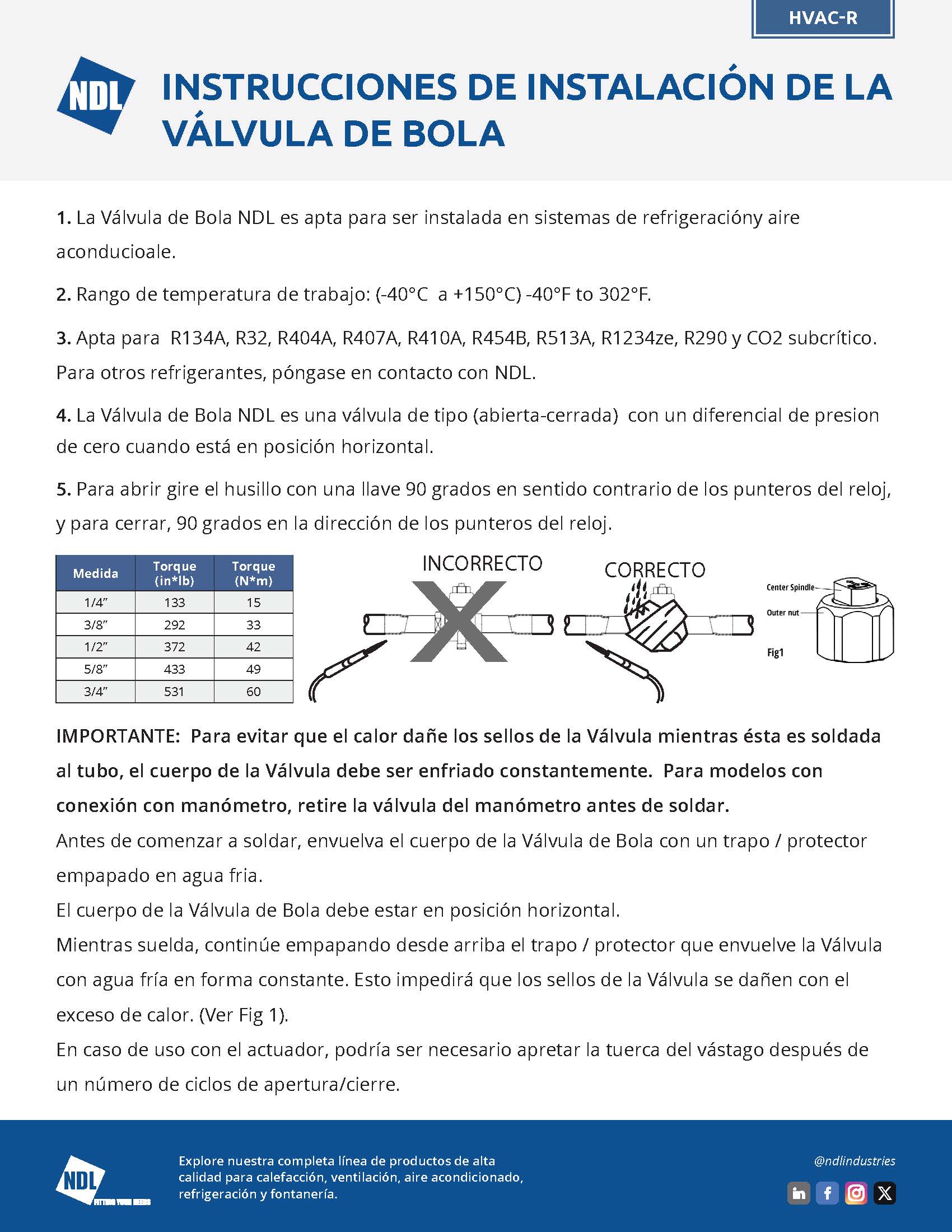 Ball Valve Installation Instructions – Spanish | NDL Industries