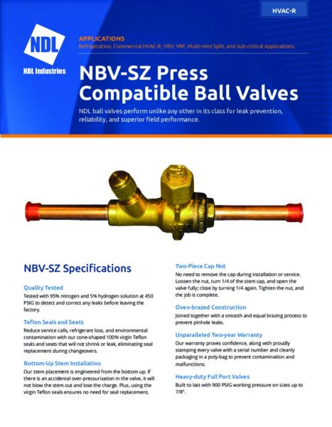 NBV-SZ Ball Valve Information Sheet | NDL Industries