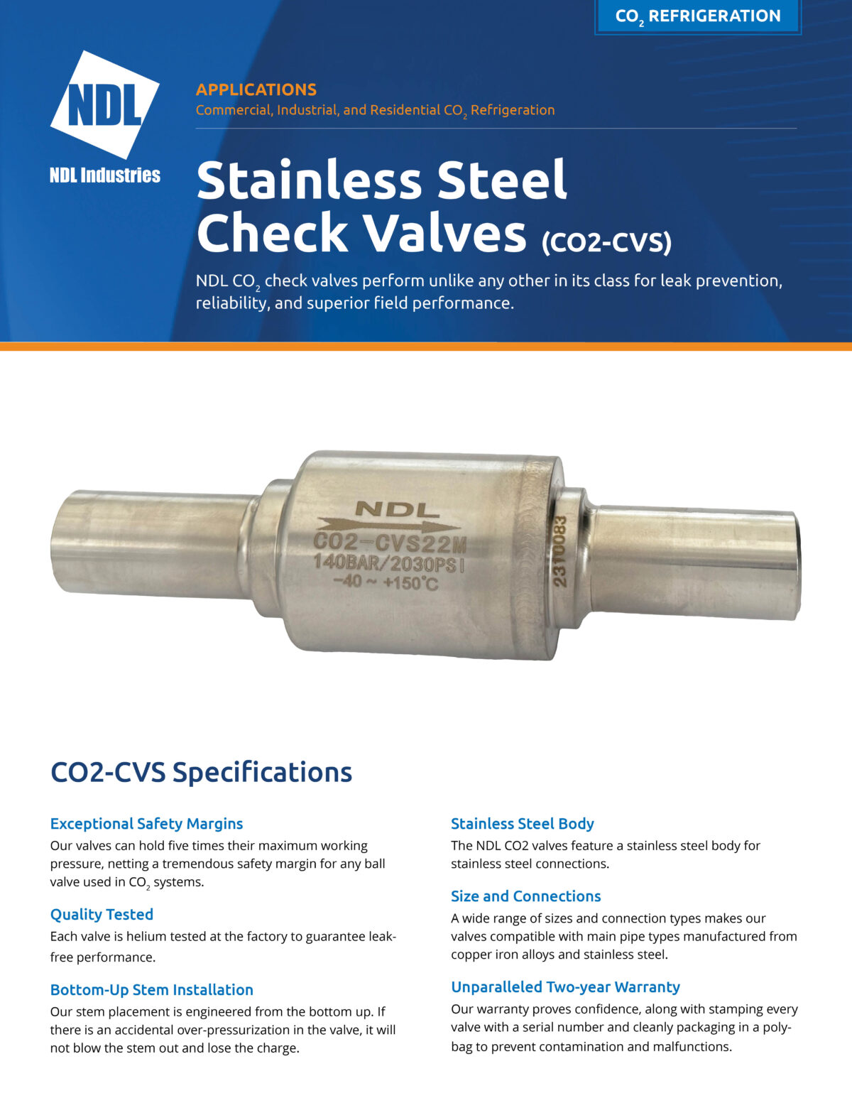 Stainless Steel Check Valves Information Sheet | NDL Industries