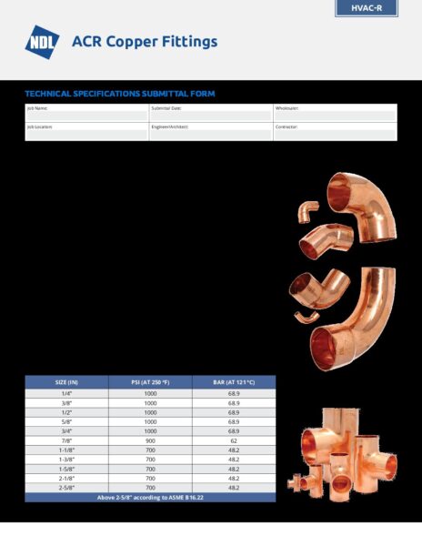 ACR Copper Fittings Technical Submittal Form | NDL Industries