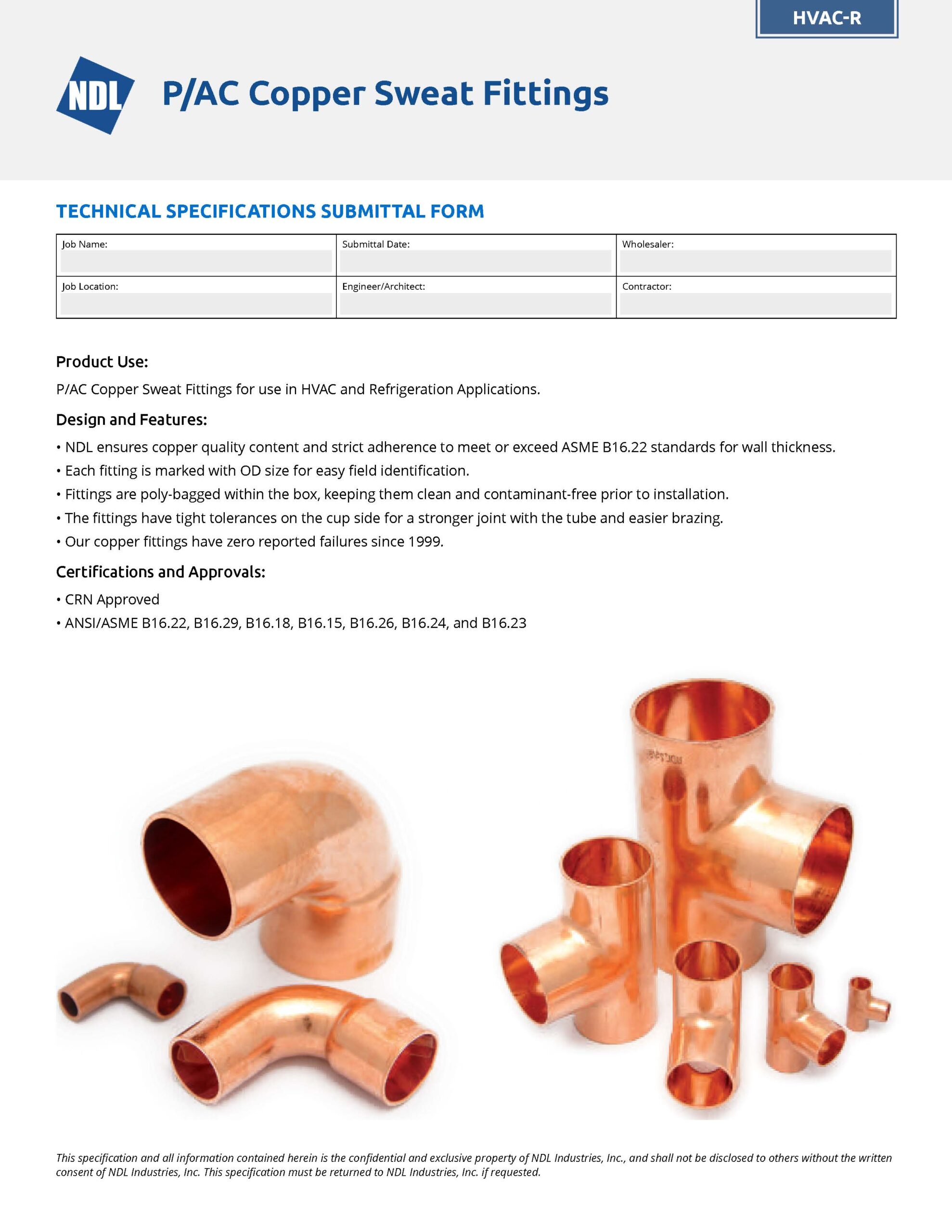 PAC Fittings Tech Spec Sheet | NDL Industries