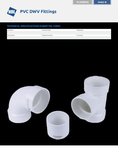 PVC DWV Fittings Technical Submittal Form | NDL Industries