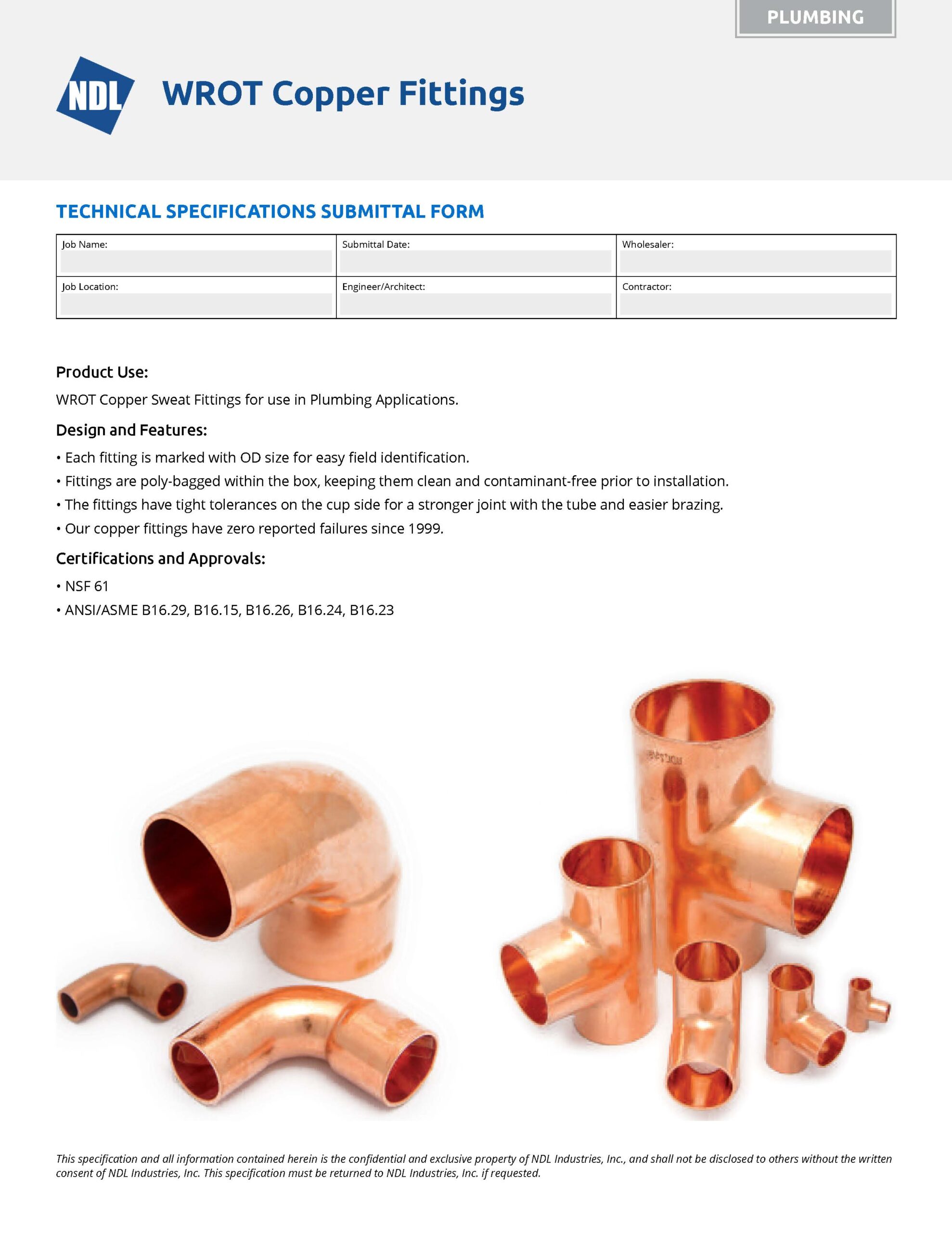 WROT Fittings Tech Spec Sheet | NDL Industries