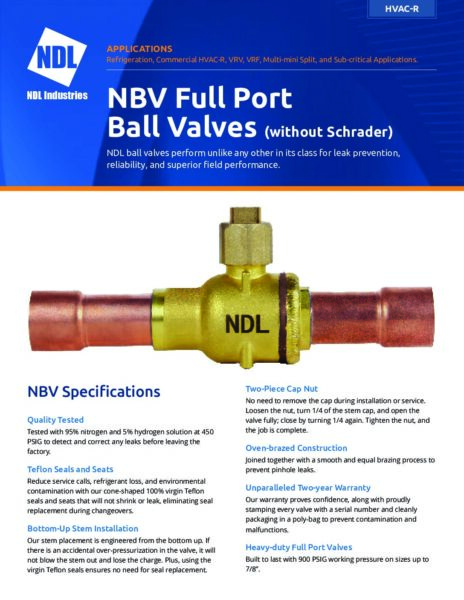 NBV Ball Valve Information Sheet | NDL Industries