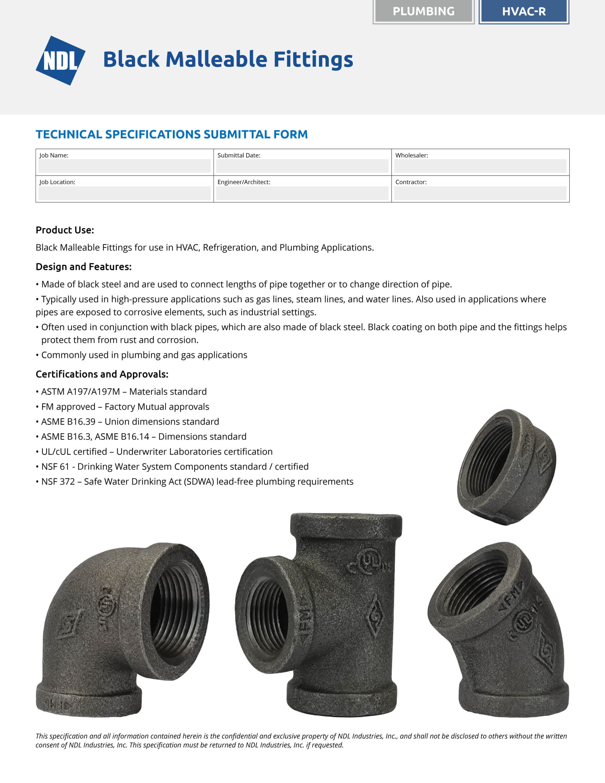 Black Malleable Fittings Techinical Submittal Form | NDL Industries