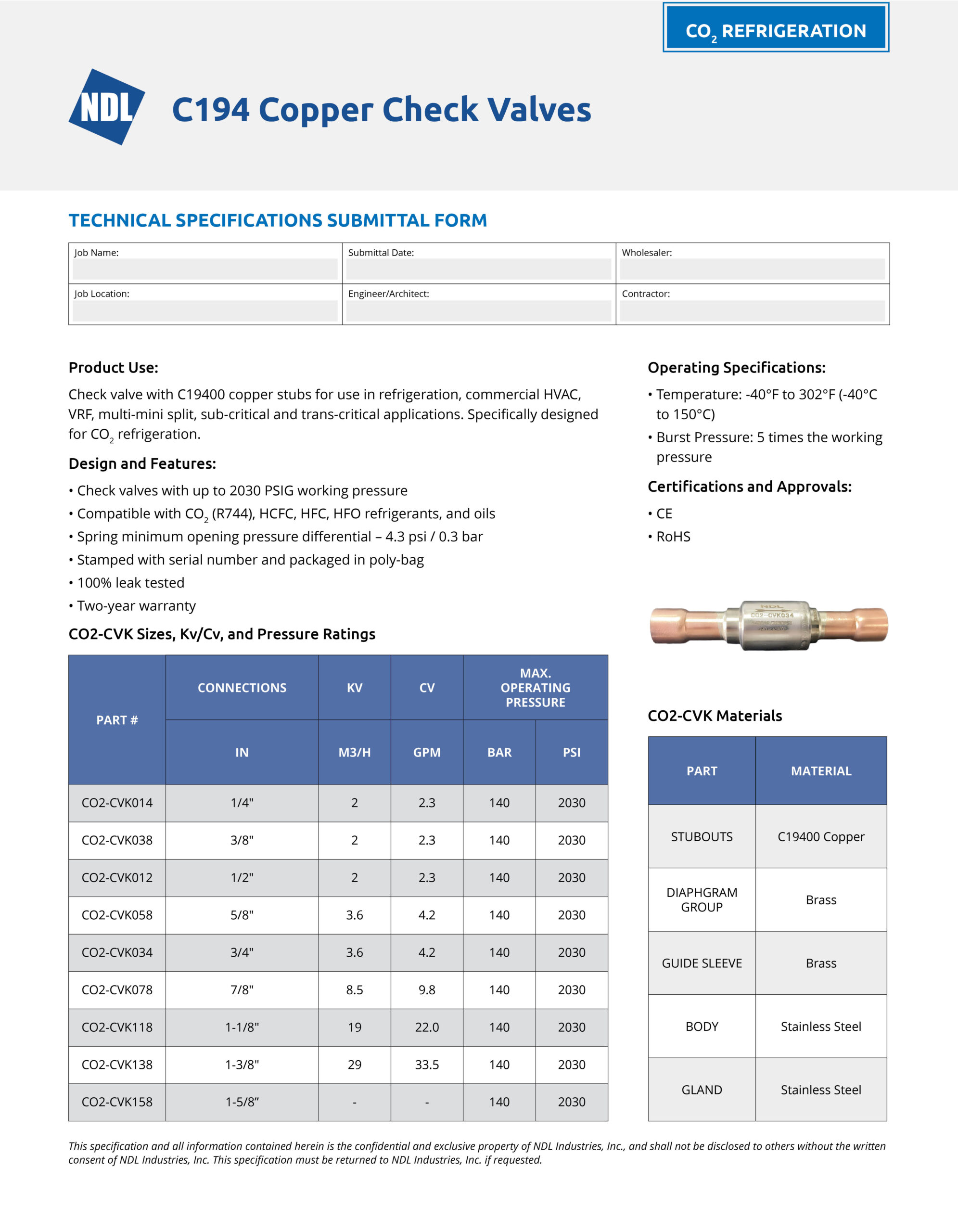 C194 Copper Check Valves Technical Specifications Submittal Form | NDL ...