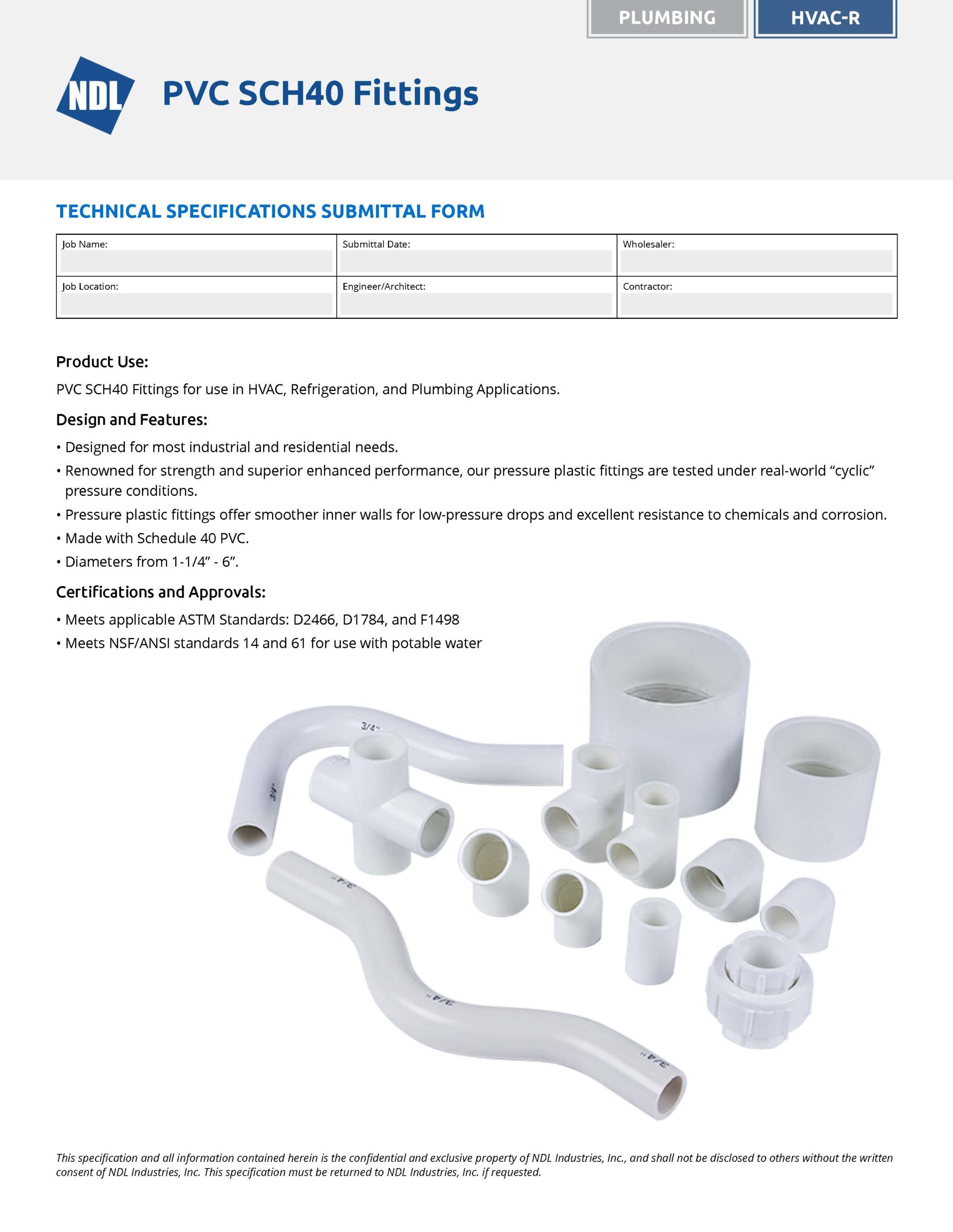 PVC SCH40 Techinical Submittal Form | NDL Industries