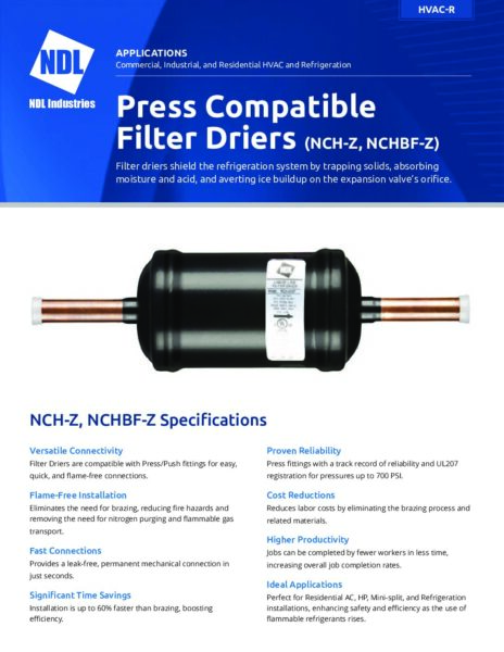Press Compatible Filter Driers Information Sheet | NDL Industries