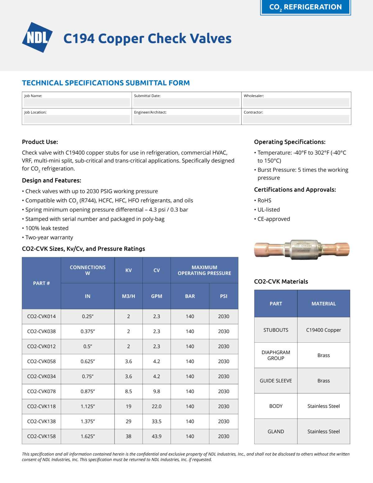 Technical Specifications Submittal Sheets | NDL Industries