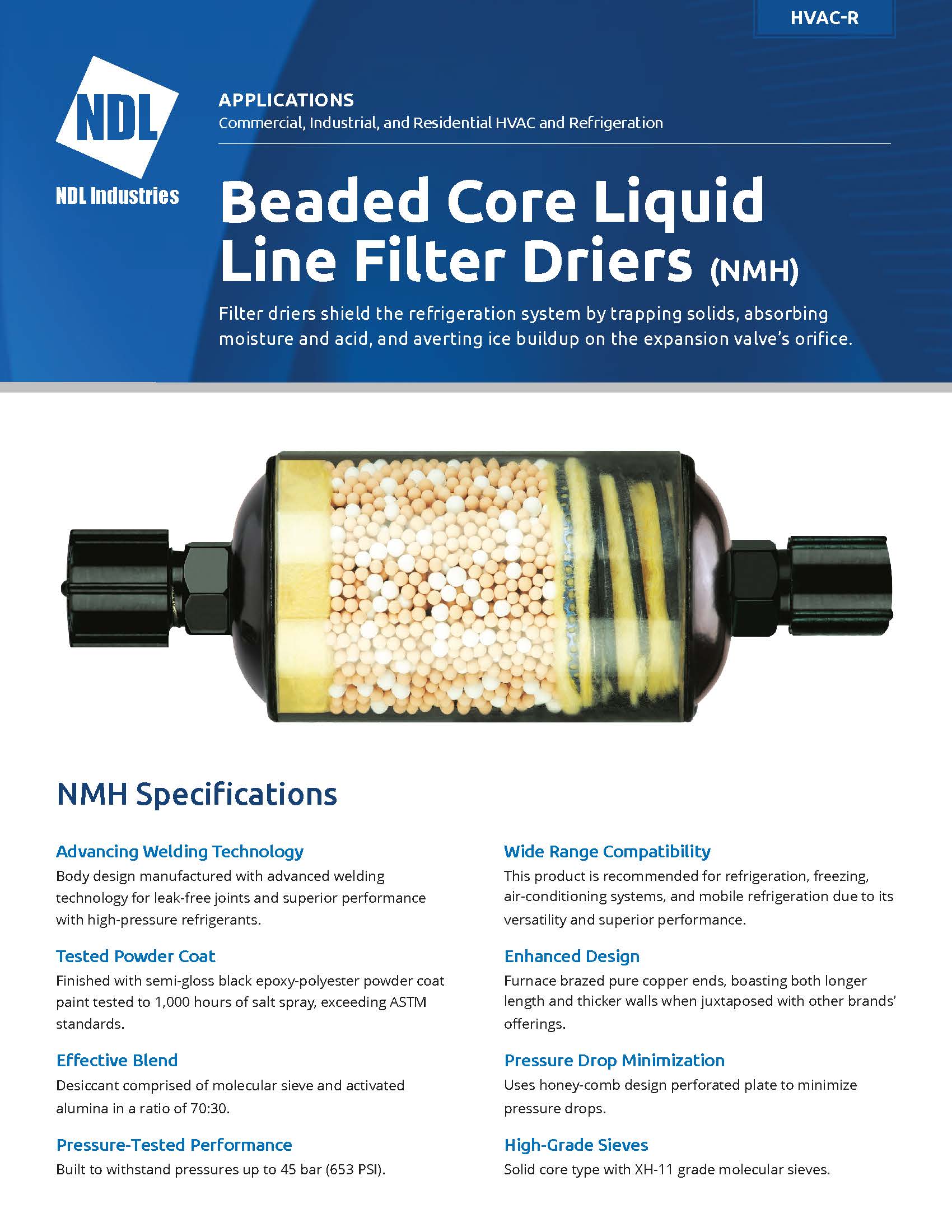 Beaded Core Liquid Line Filter Driers Information Sheet | NDL Industries