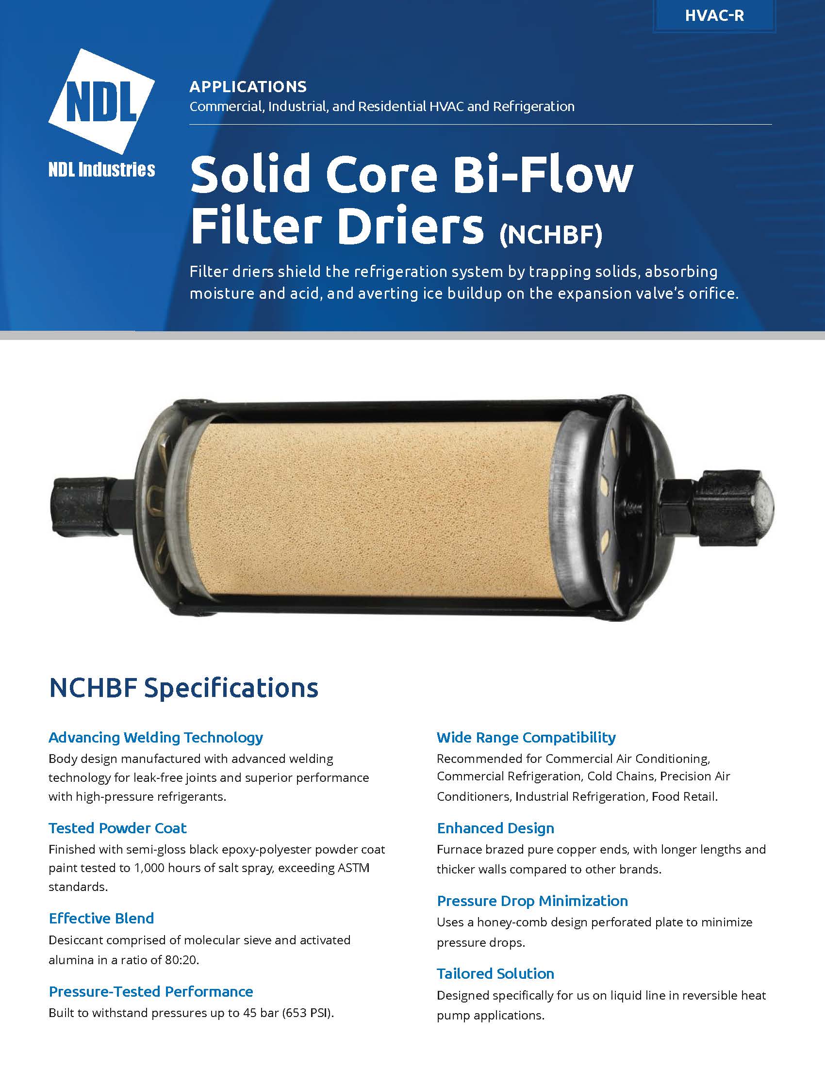 Solid Core Bi-Flow Filter Driers Information Sheet | NDL Industries