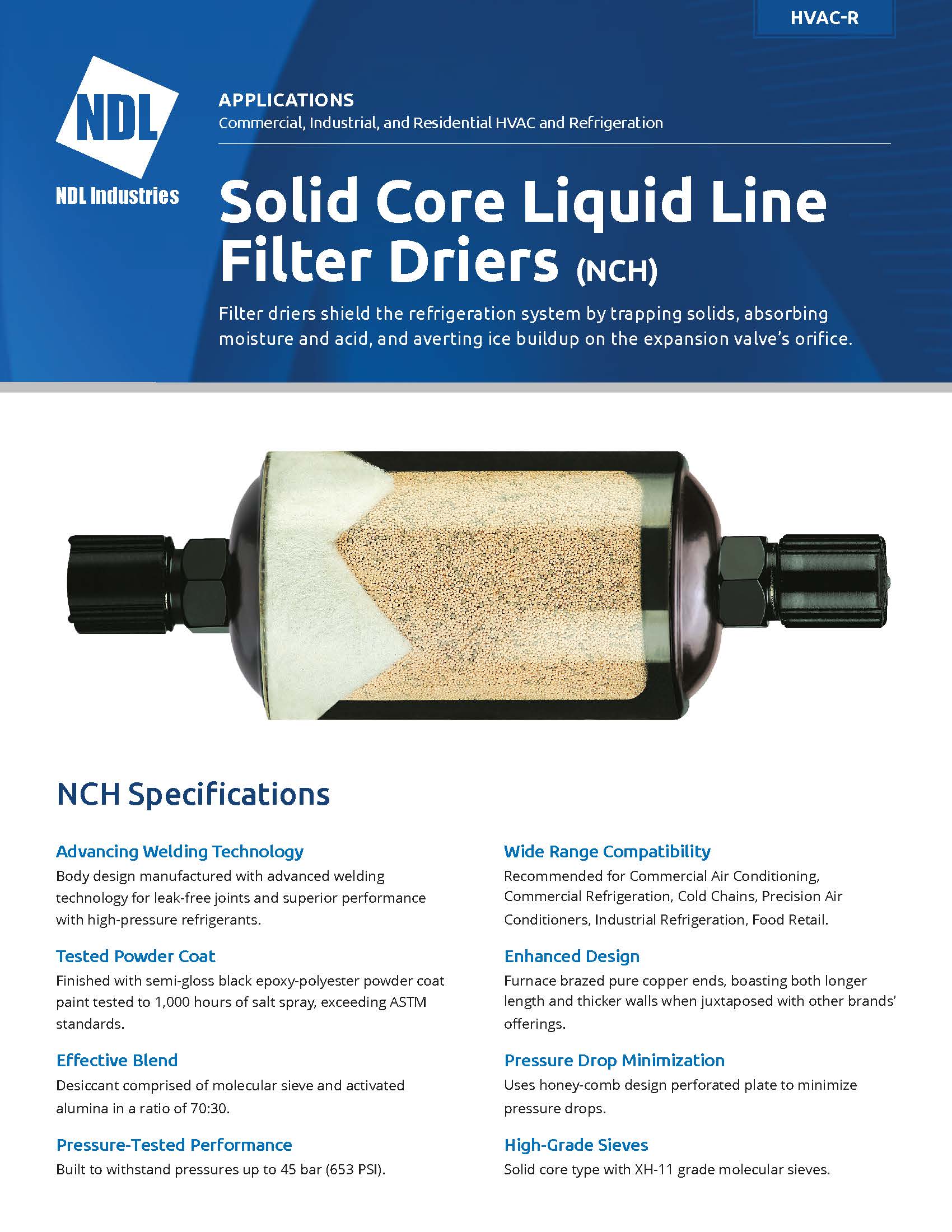 Solid Core Liquid Line Filter Driers Information Sheet | NDL Industries