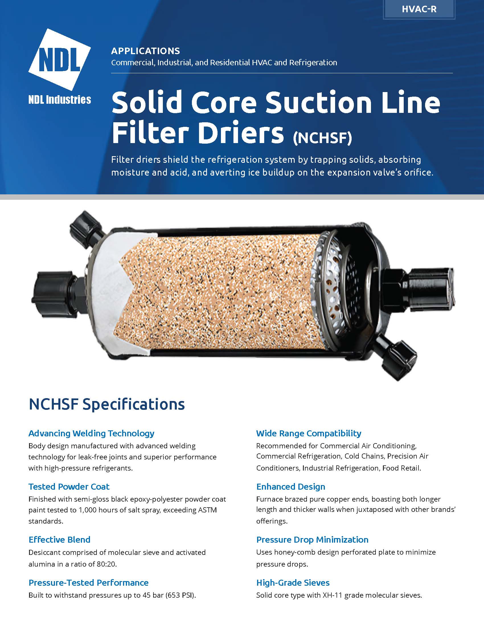 Solid Core Suction Line Filter Driers Information Sheet | NDL Industries
