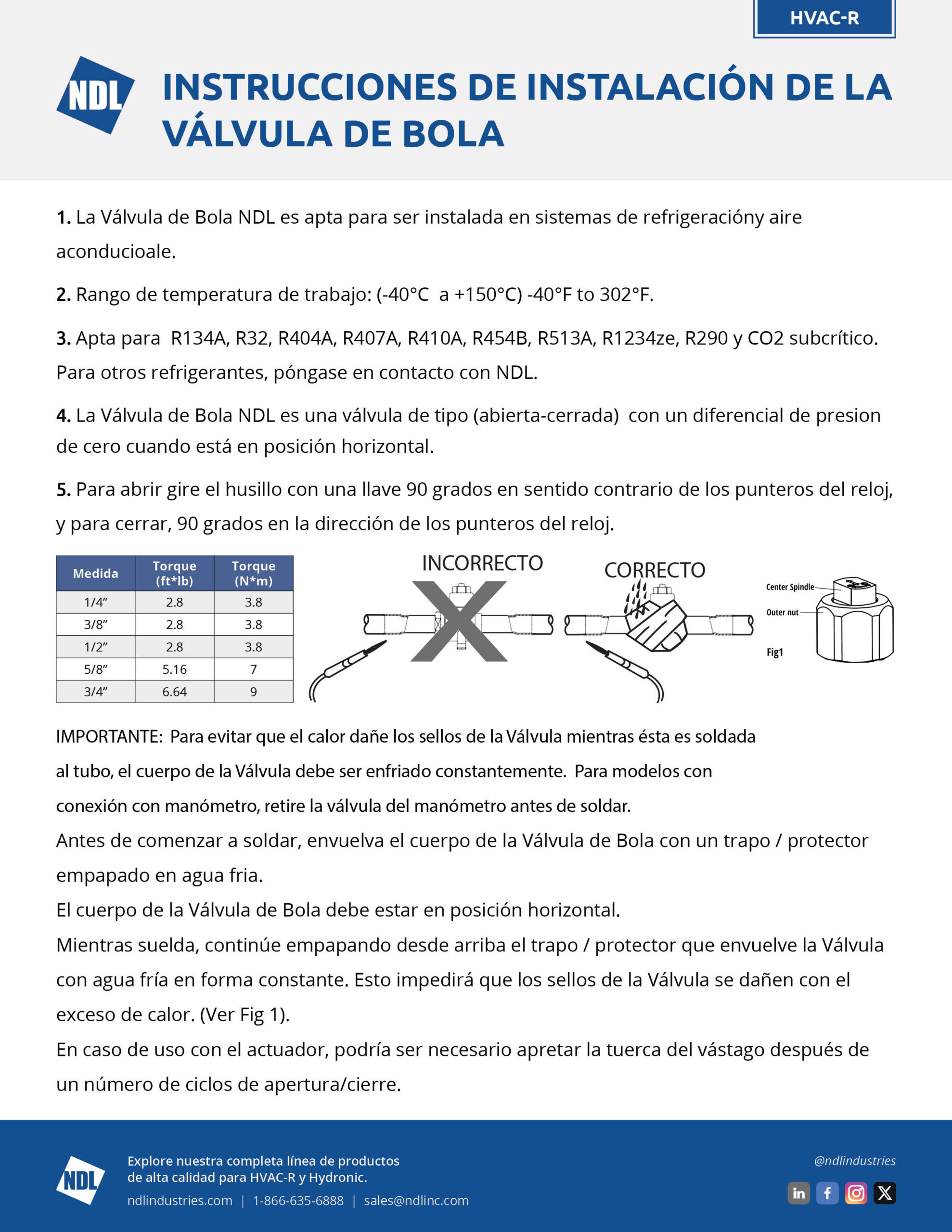Ball Valve Installation Instructions – Spanish | NDL Industries