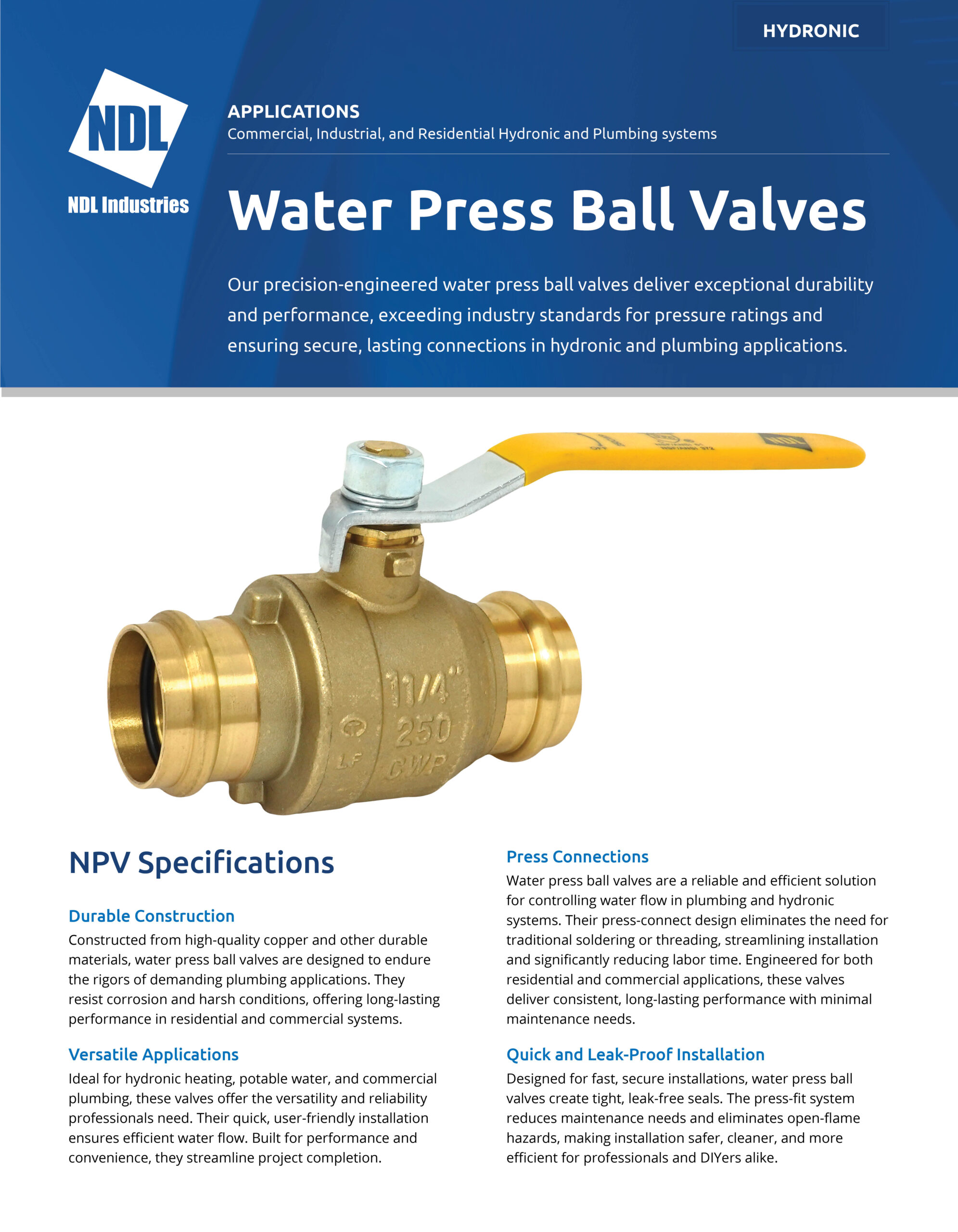 Water Press Ball Valves Information Sheet | NDL Industries